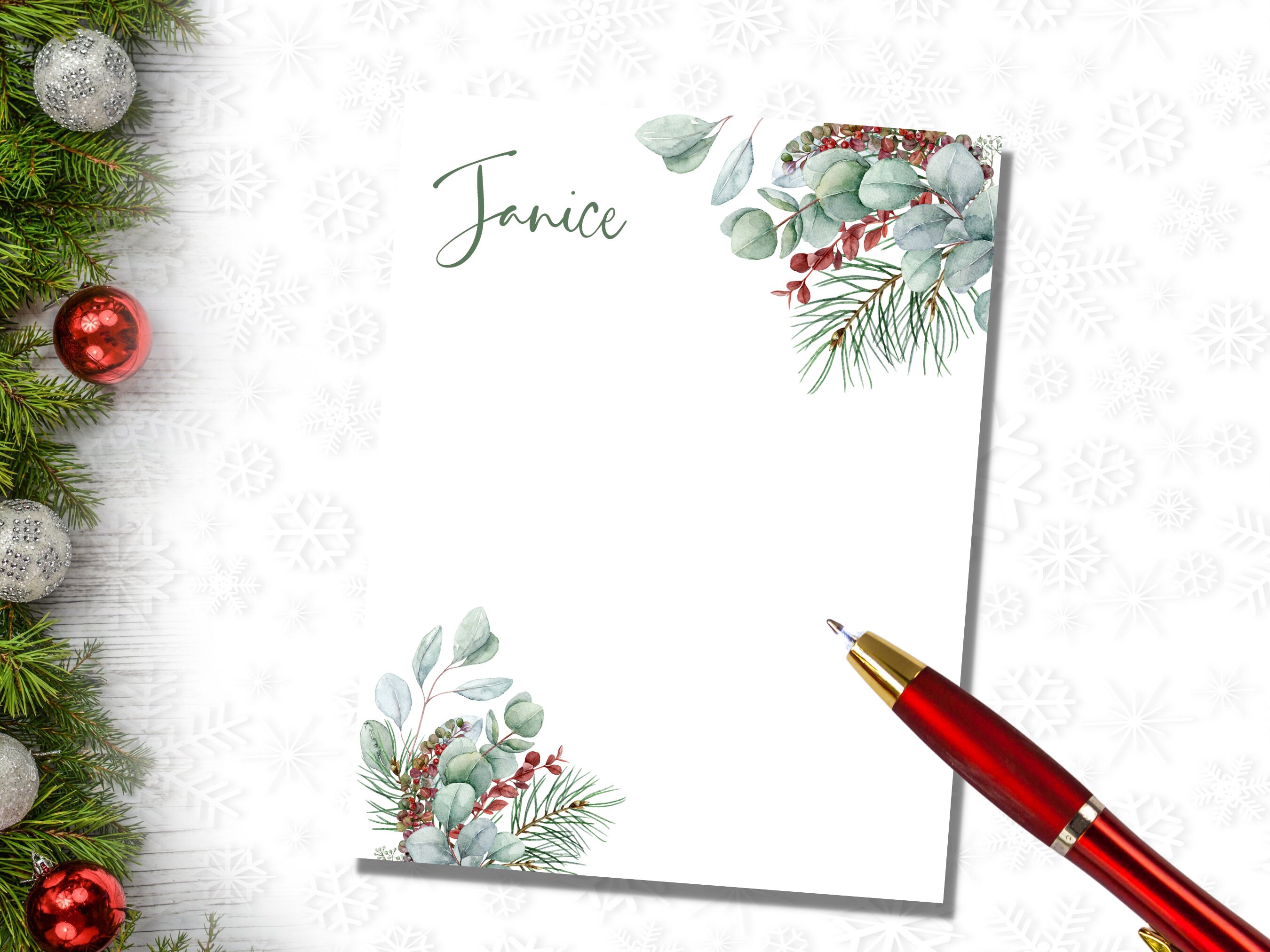 PERSONALIZED Christmas Printable Stationery, Printable Note Paper ...