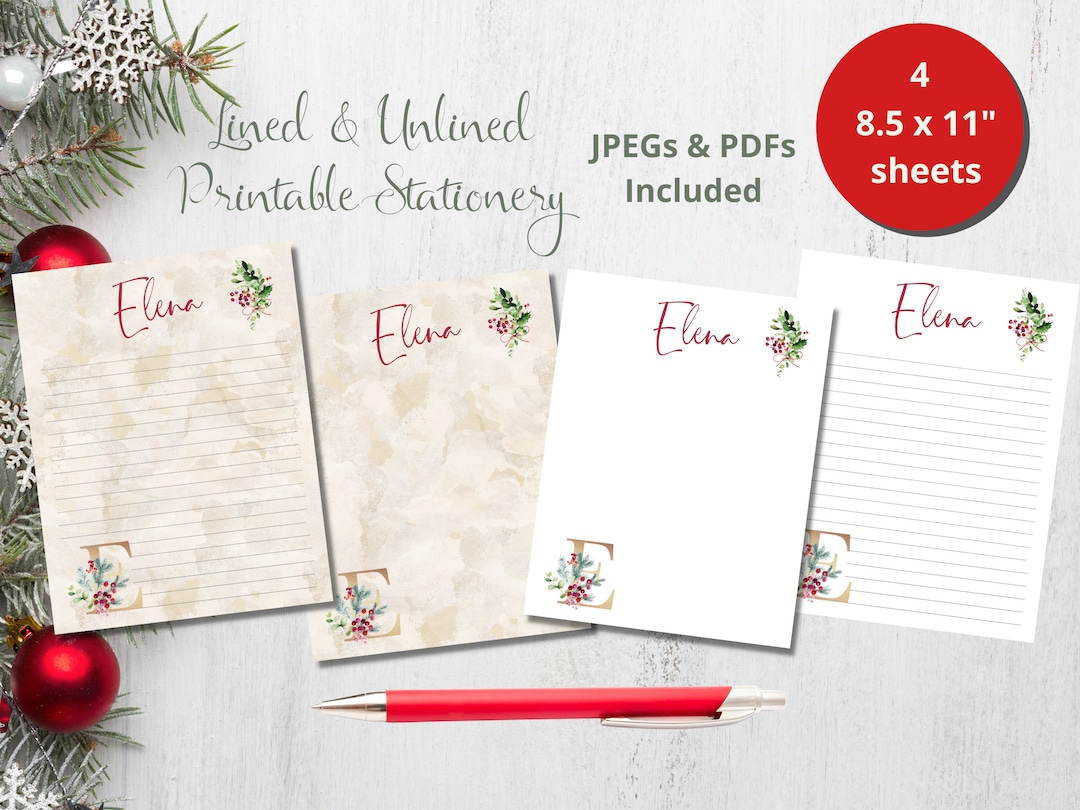 Personalized Printable Holiday Stationery, Printable Note Paper ...