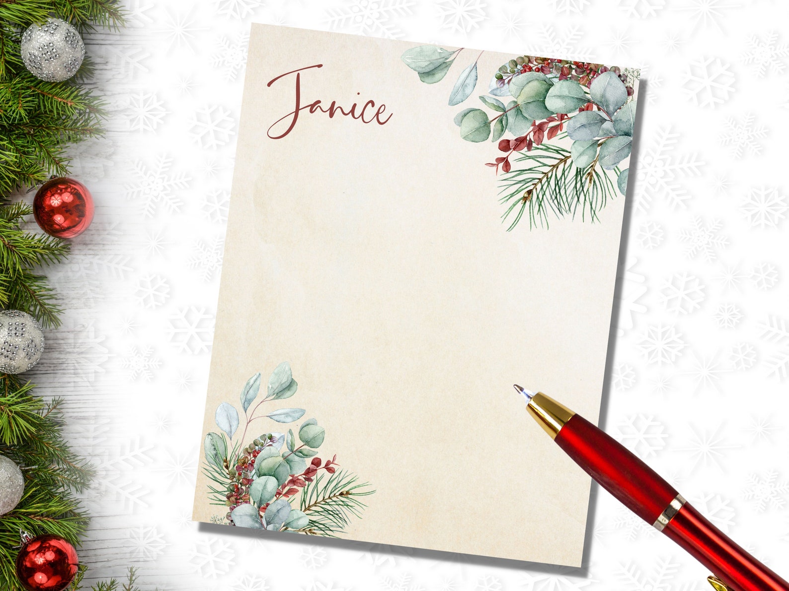 PERSONALIZED Christmas Printable Stationery, Printable Note Paper ...