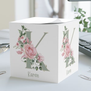 Pink Rose Monogram Note Cube, Personalized Note Cube, Custom Gift for ...