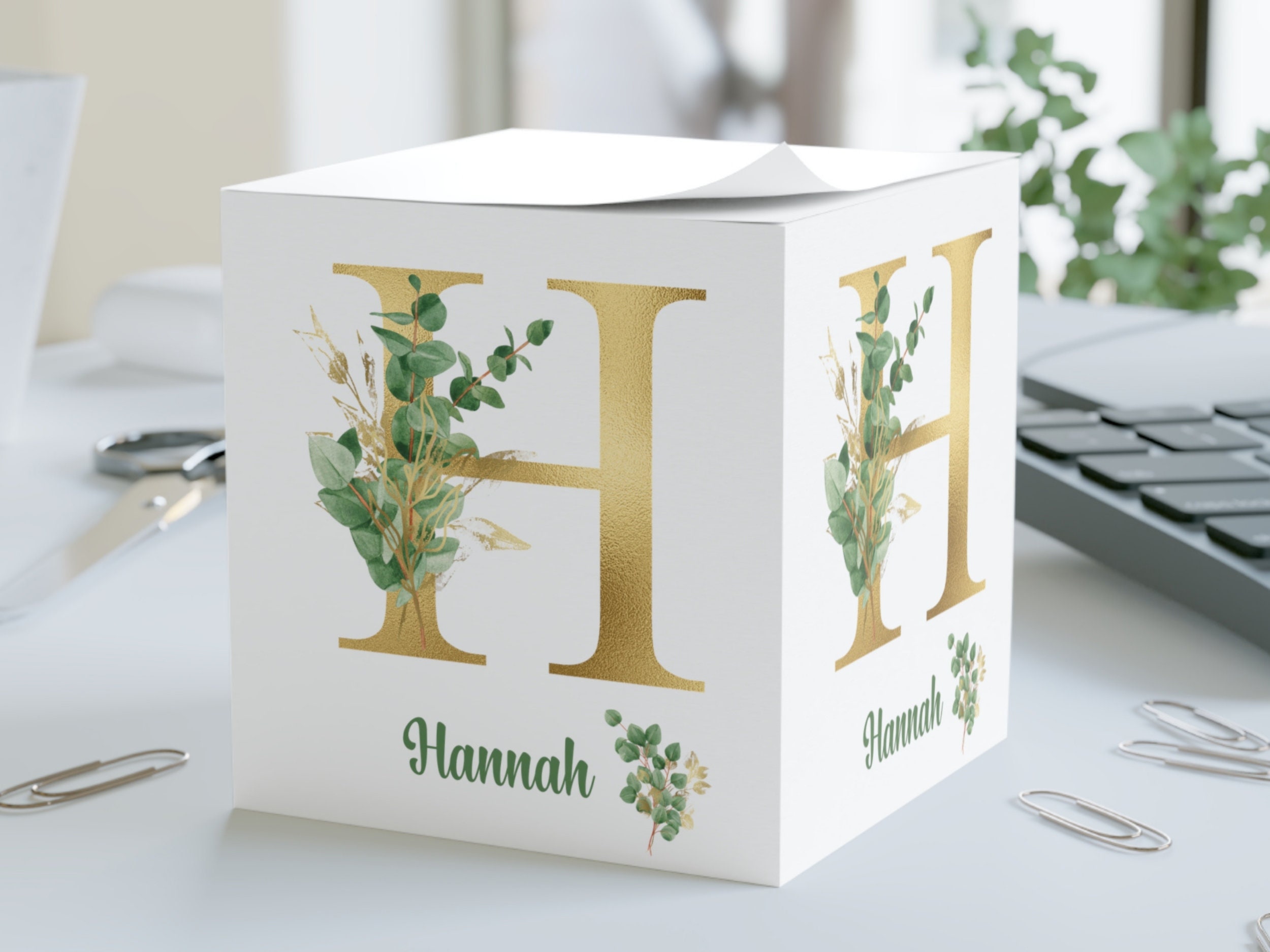 Eucalyptus Monogram Note Cube, Personalized Note Cube, Custom Gift for ...