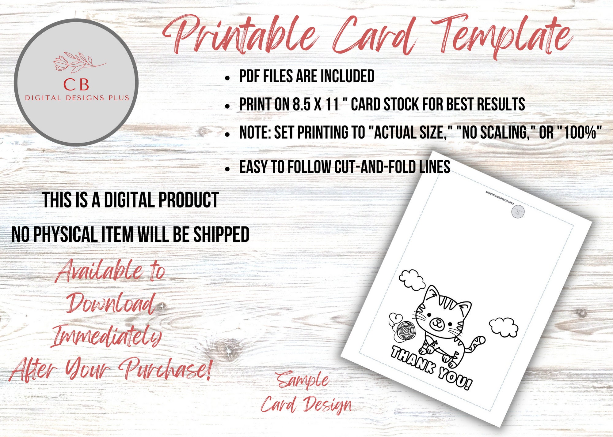 PRINTABLE Thank You Coloring Card, Kid's Thank You Note, Cat Greeting ...
