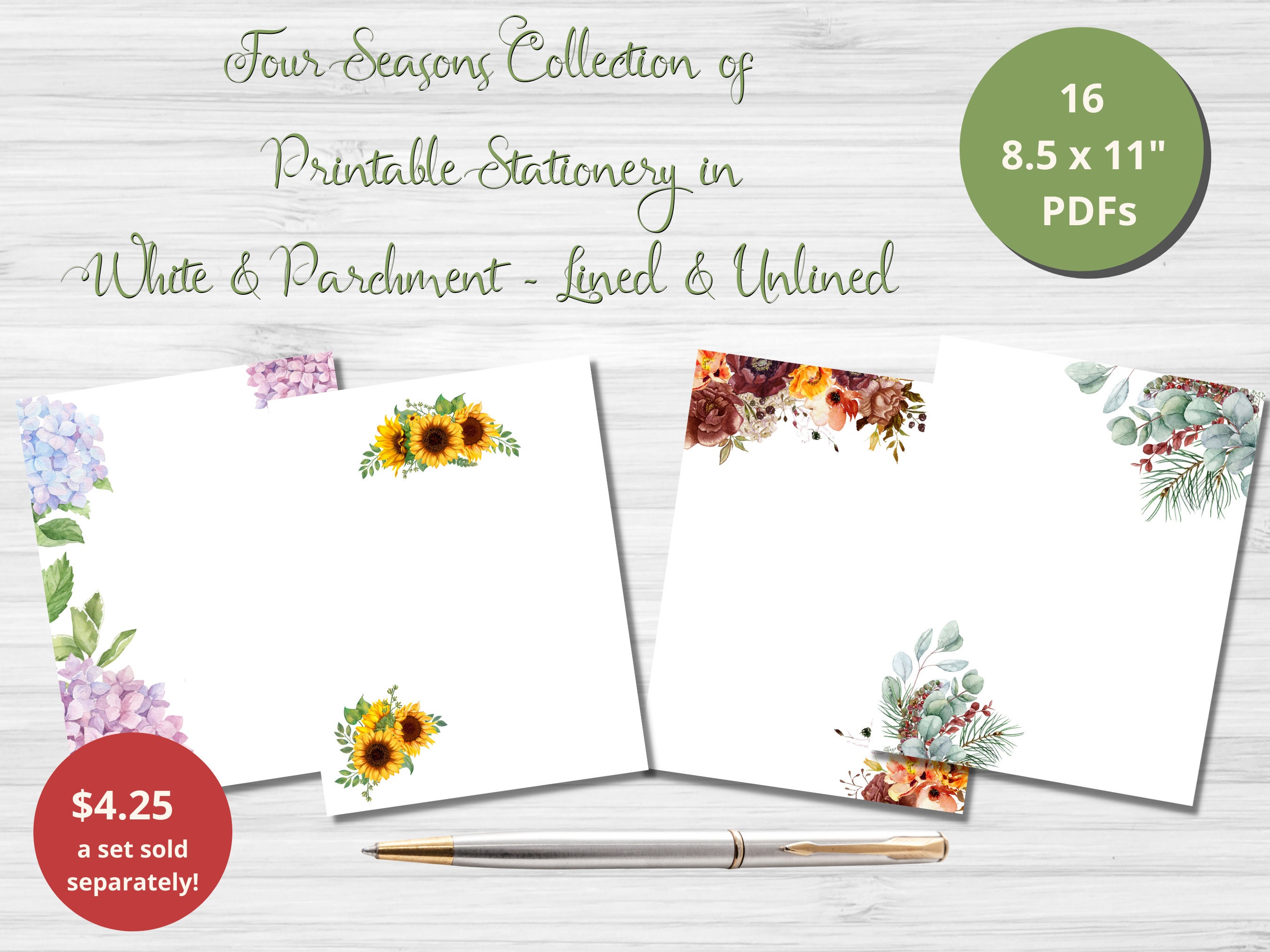 Four Seasons Printable Stationery Collection, INSTANT DOWNLOAD ...