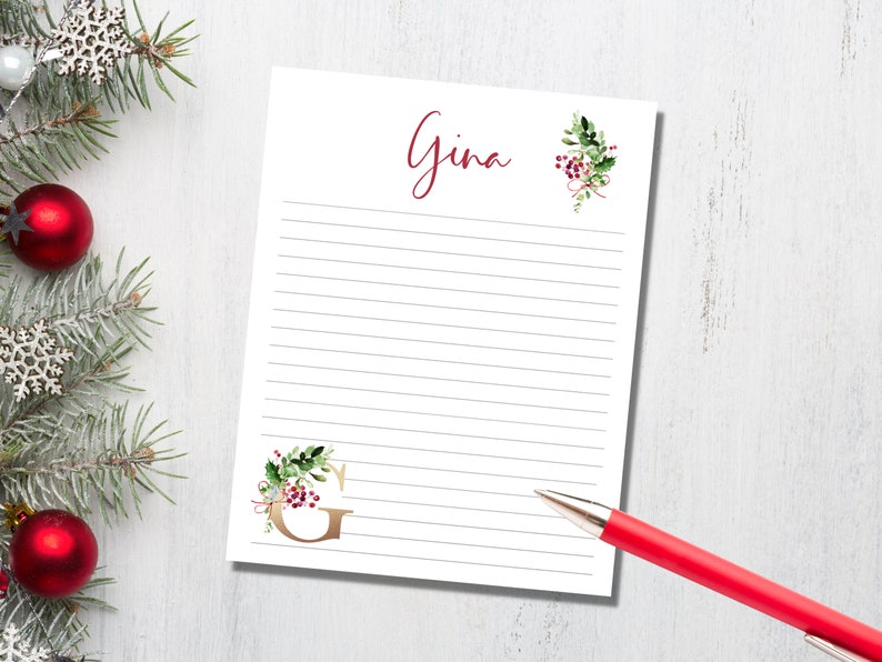 Personalized Printable Holiday Stationery, Printable Note Paper ...