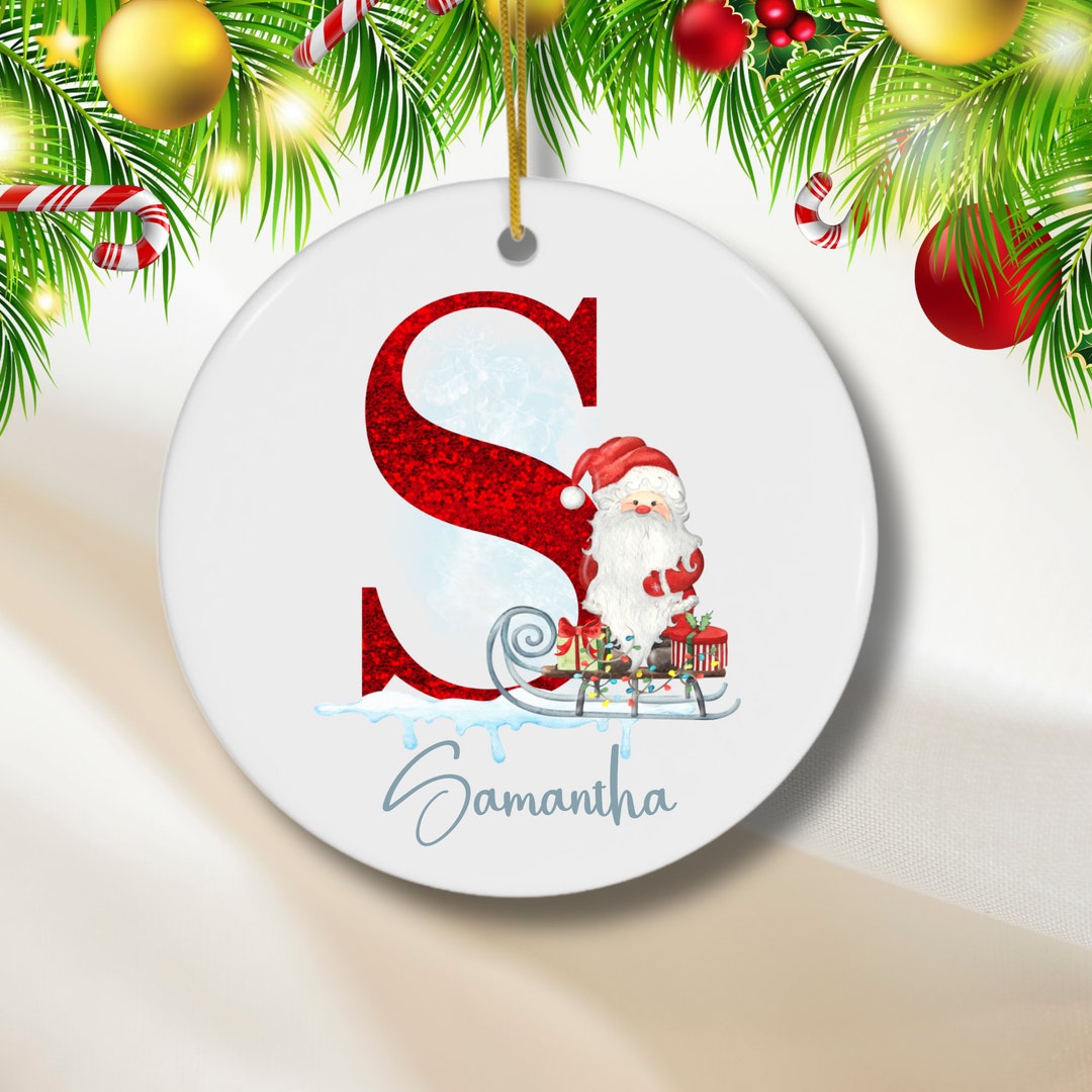 Santa Monogram Ceramic Ornament, Boy's Christmas Ornament, Girl's ...