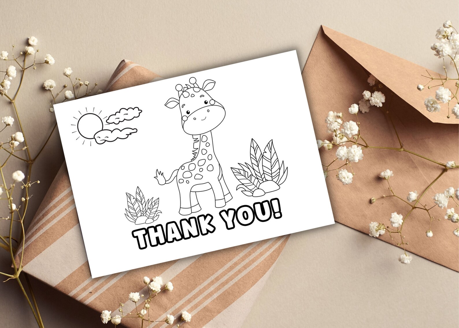 PRINTABLE Thank You Coloring Card, Kid's Thank You Note, Cat Greeting ...