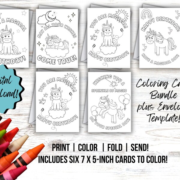 Unicorn Coloring Card - Etsy