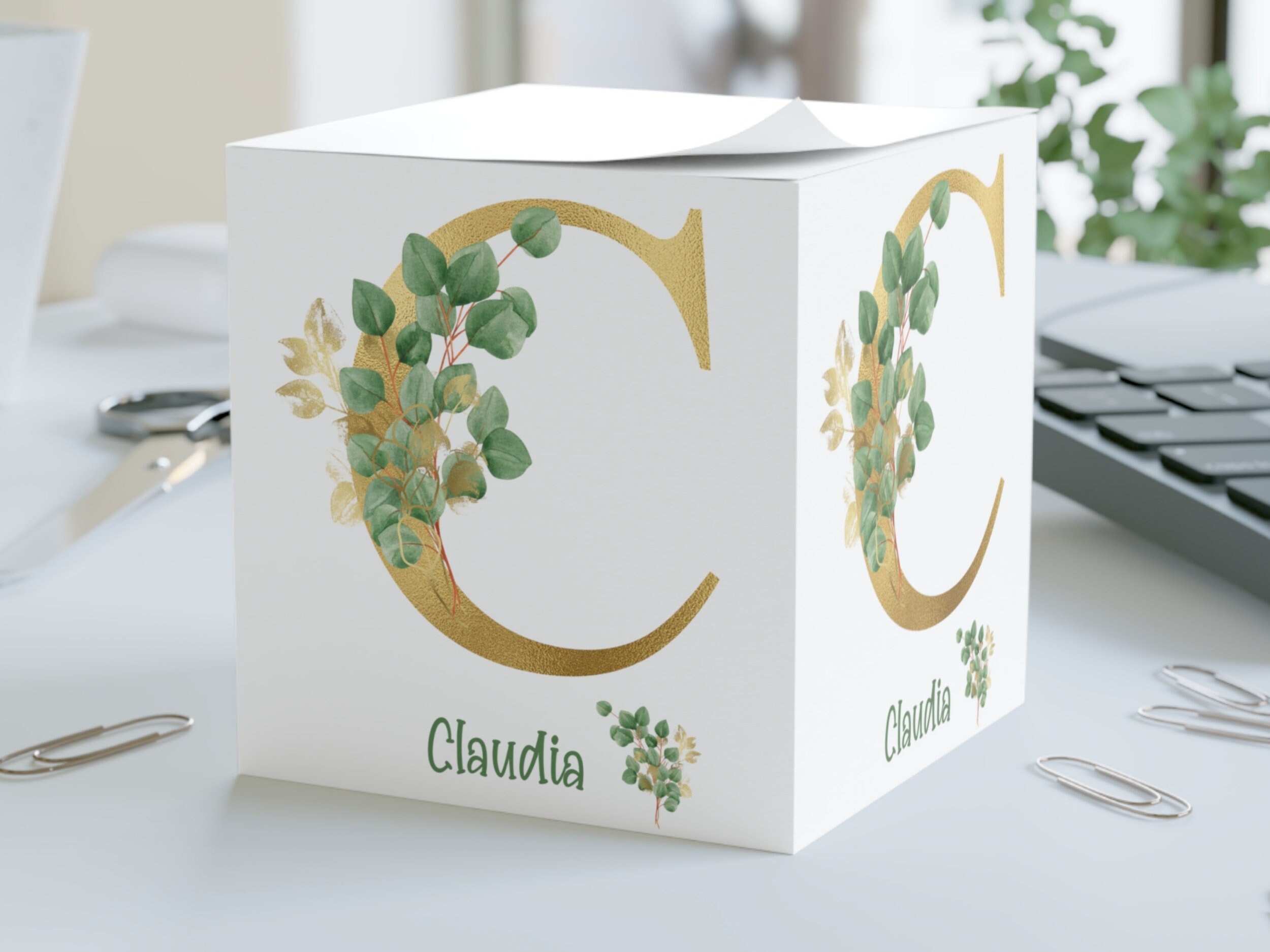 Eucalyptus Monogram Note Cube, Personalized Note Cube, Custom Gift for ...