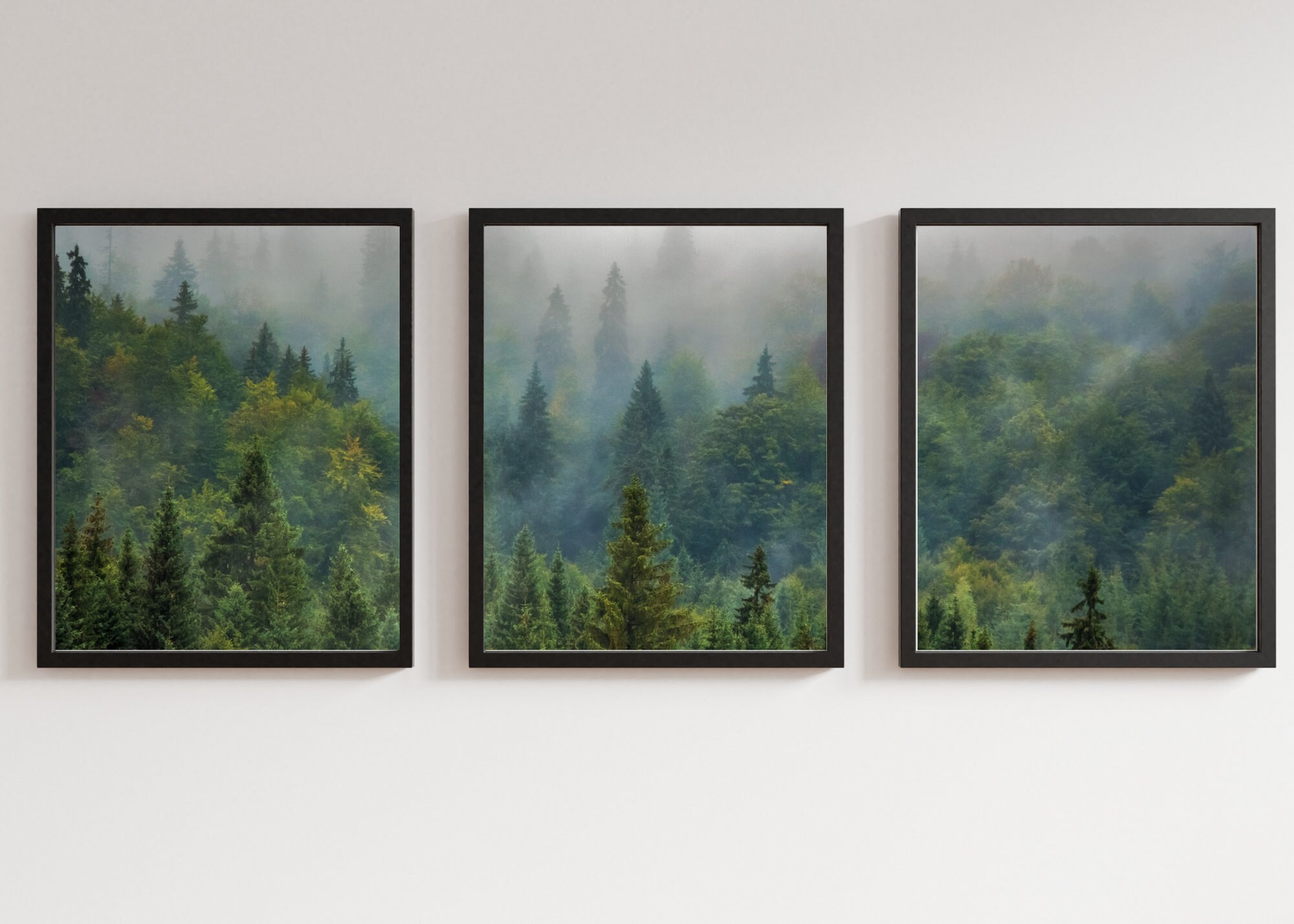Foggy Forest Print, Forest Printable Wall Art, Misty Forest Print, Set ...