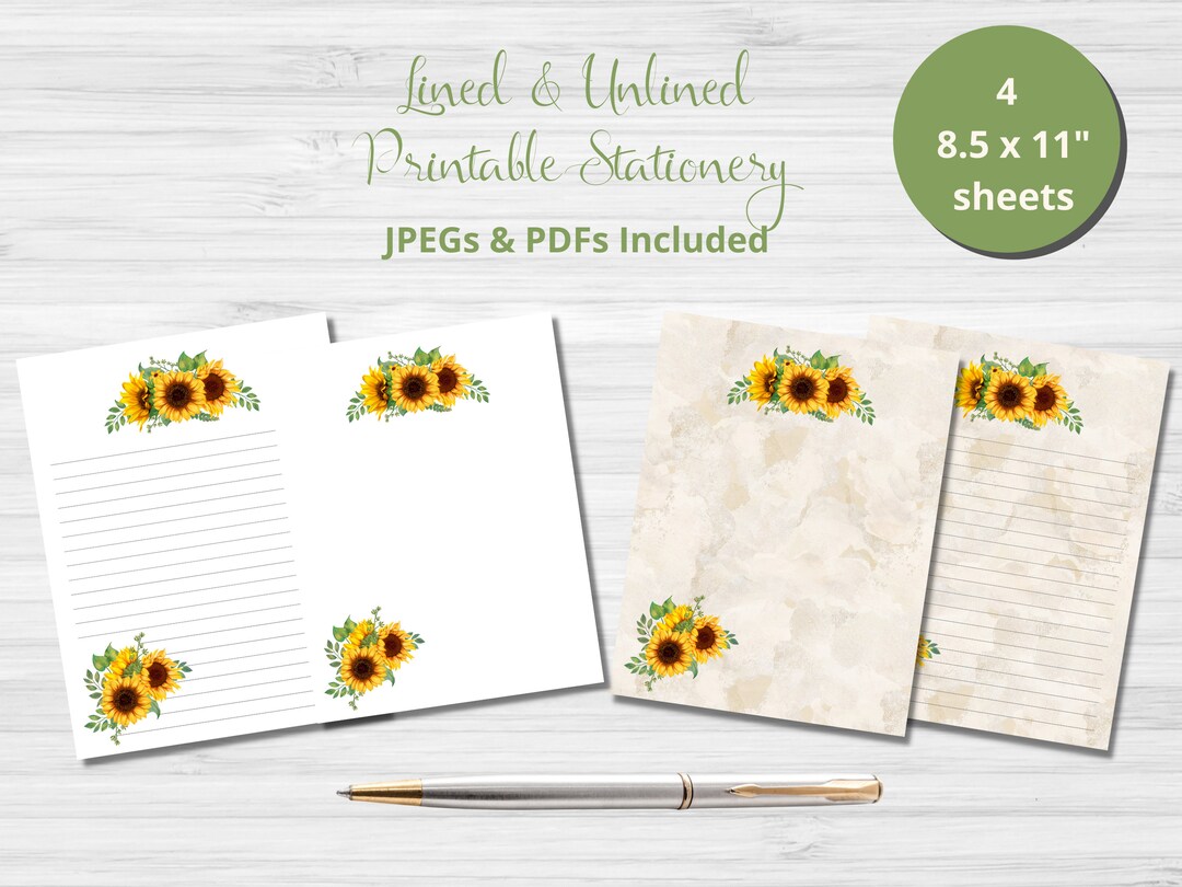 Printable Stationery, Sunflower Stationery, Sunflower Note Paper ...