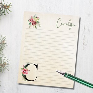 Personalized Printable Holiday Stationery, Poinsettia Note Paper ...