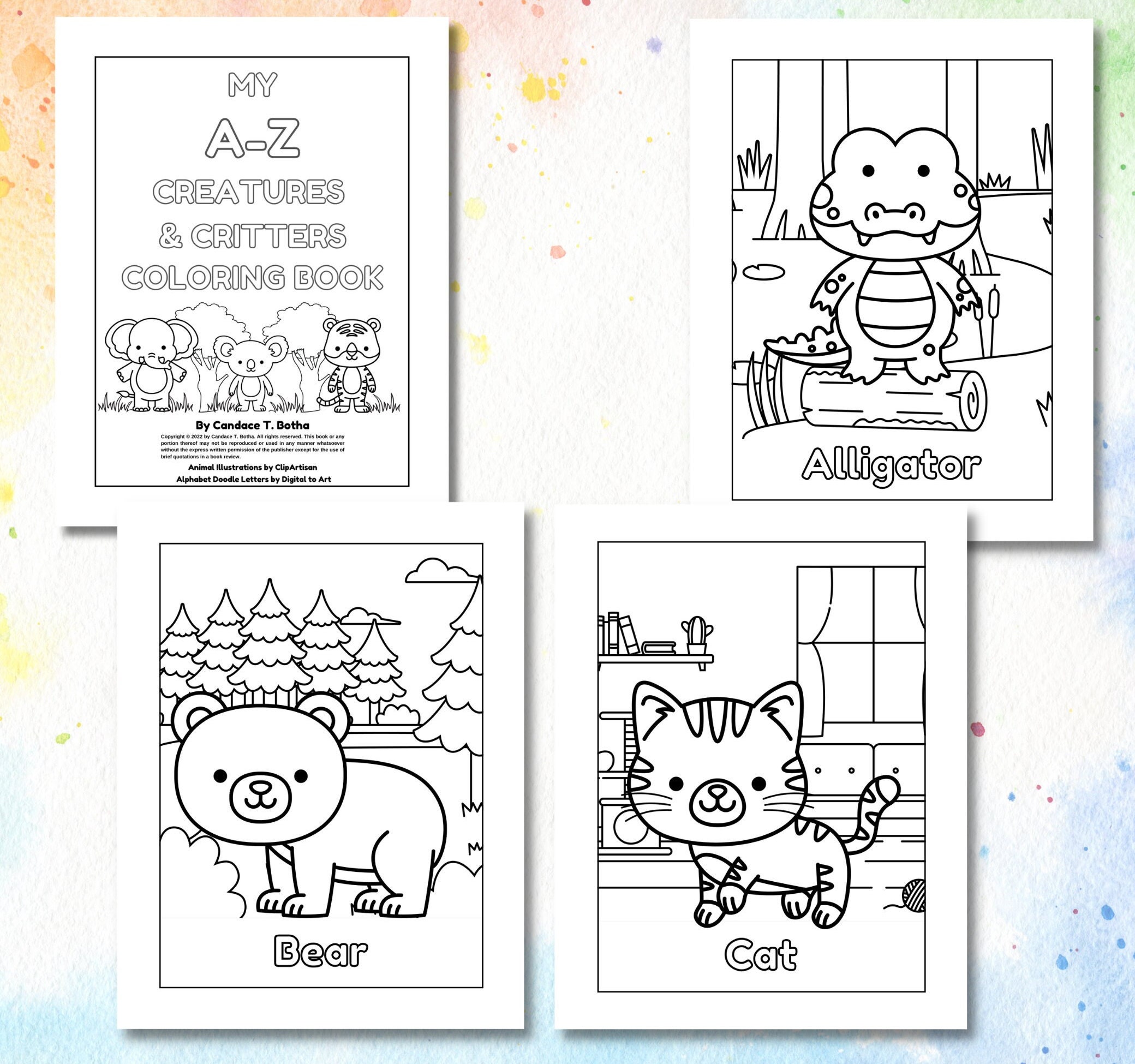 INSTANT DOWNLOAD, My A-Z Critters & Creatures Coloring Book, 54 Pages ...