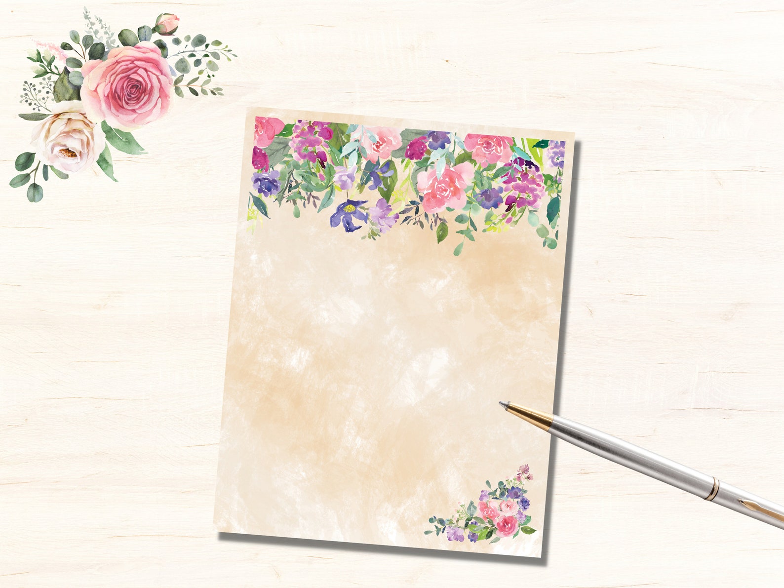 Printable Stationery, Floral Stationery, Floral Note Paper, Printable ...