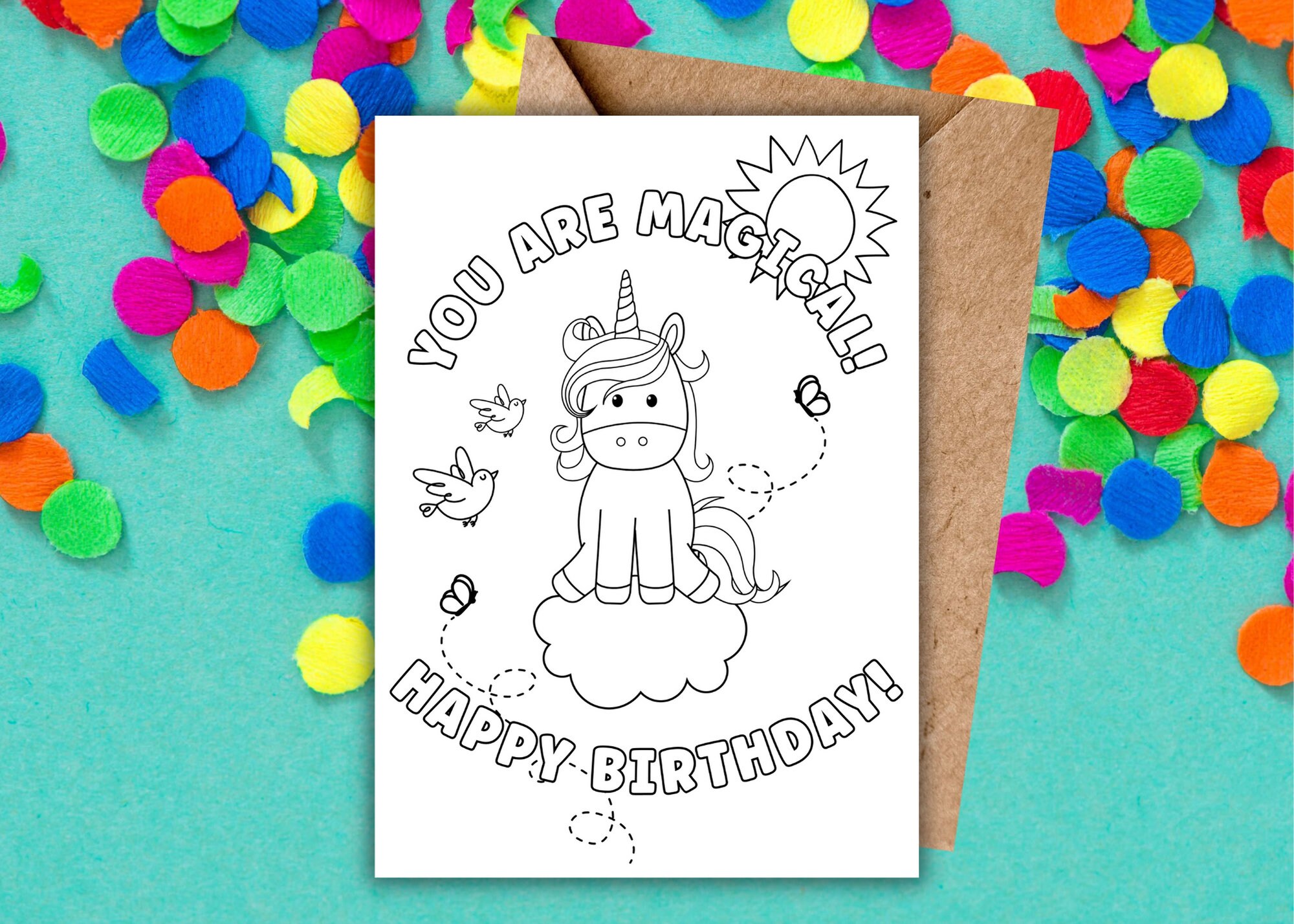 PRINTABLE Birthday Coloring Card Set, Kid's Birthday Cards, Unicorn ...