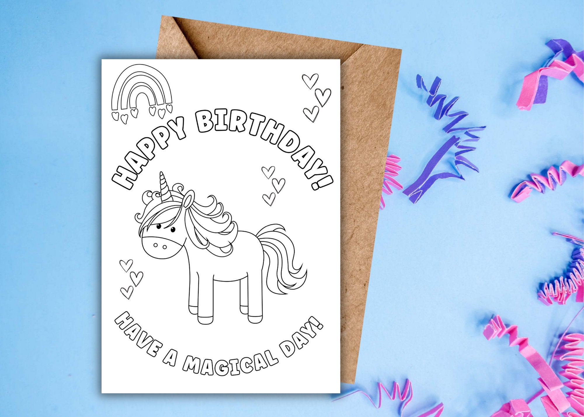 PRINTABLE Birthday Coloring Card Set, Kid's Birthday Cards, Unicorn ...