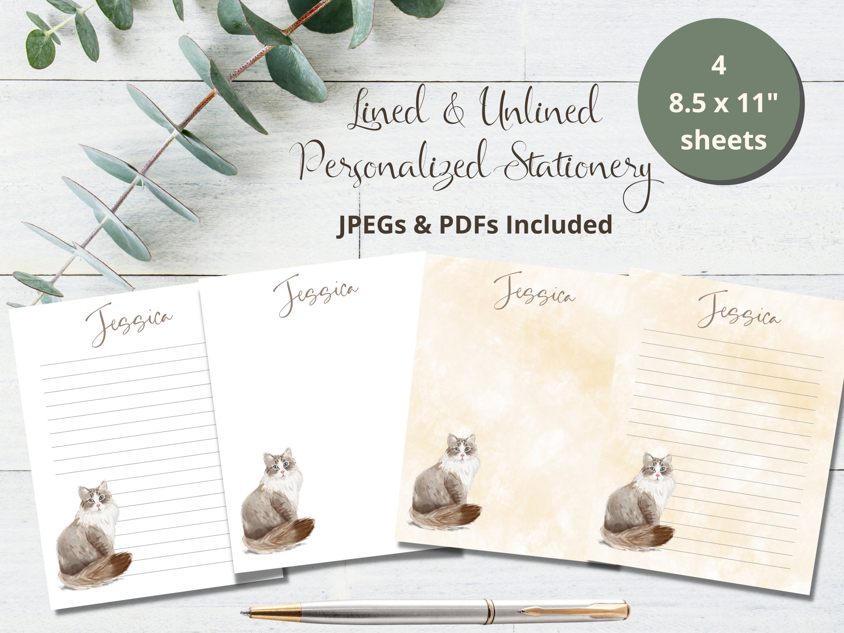 CAT Personalized Printable Stationery, Printable Note Paper, Printable ...