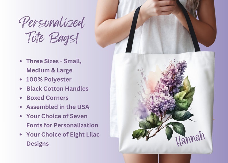 Custom Lilac Tote Bag, Personalized Tote Bag, Beach Tote , Shopping ...