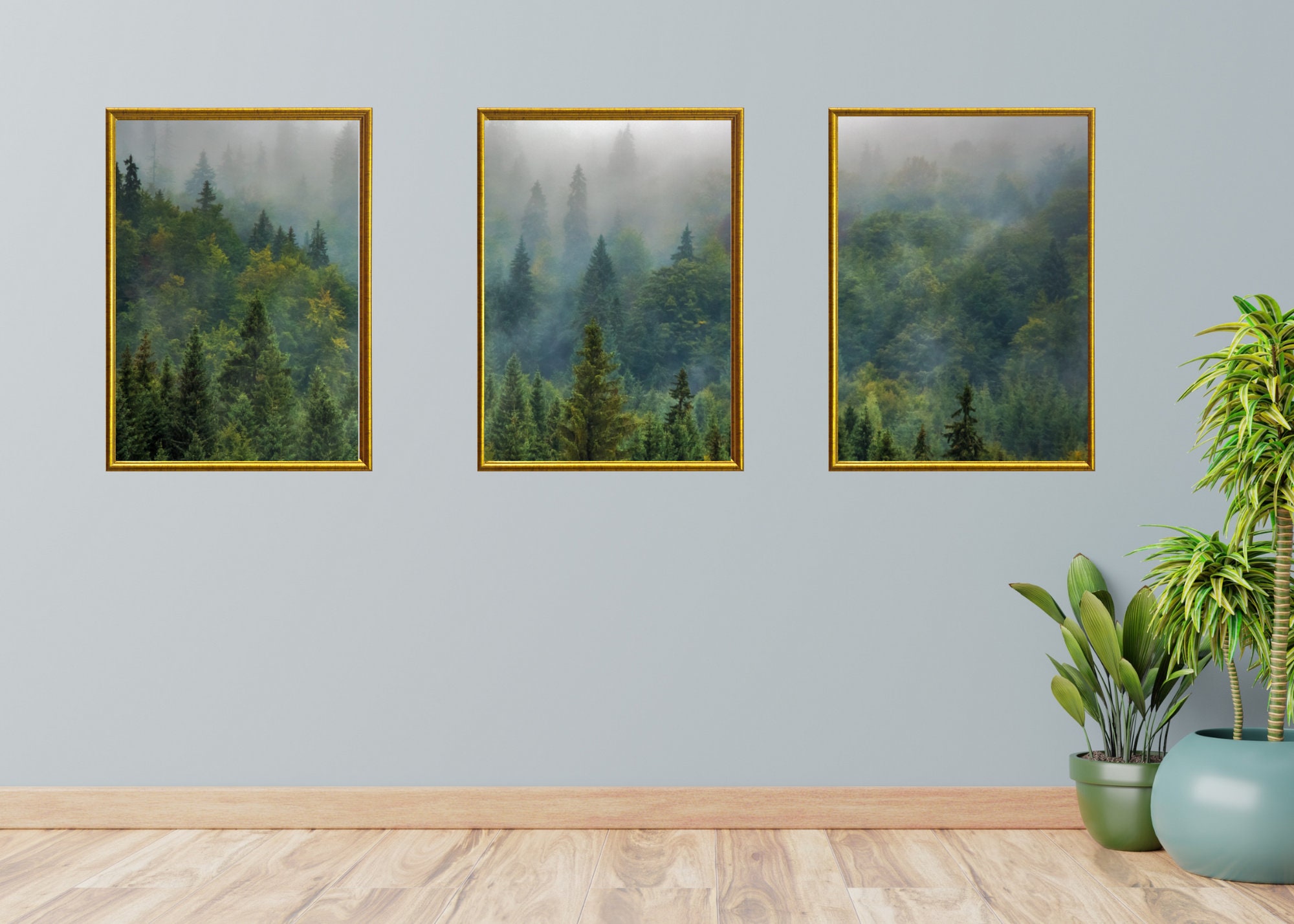 Foggy Forest Print, Forest Printable Wall Art, Misty Forest Print, Set ...