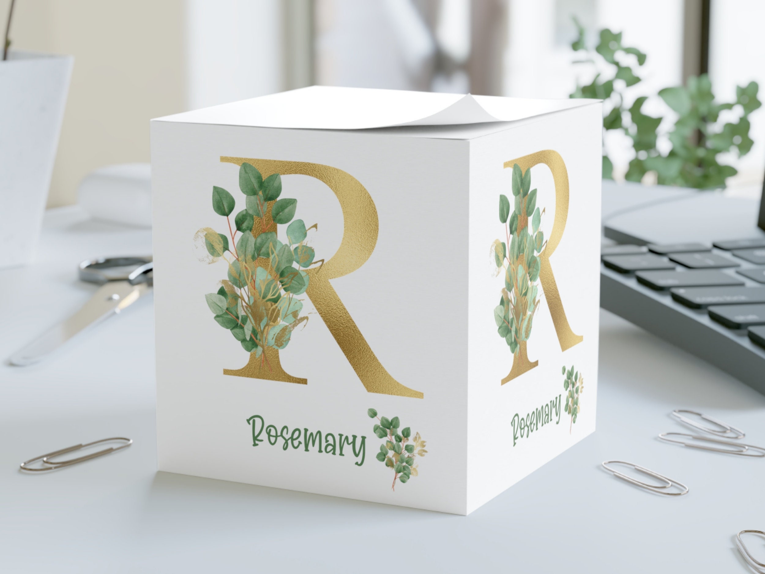 Eucalyptus Monogram Note Cube, Personalized Note Cube, Custom Gift for ...