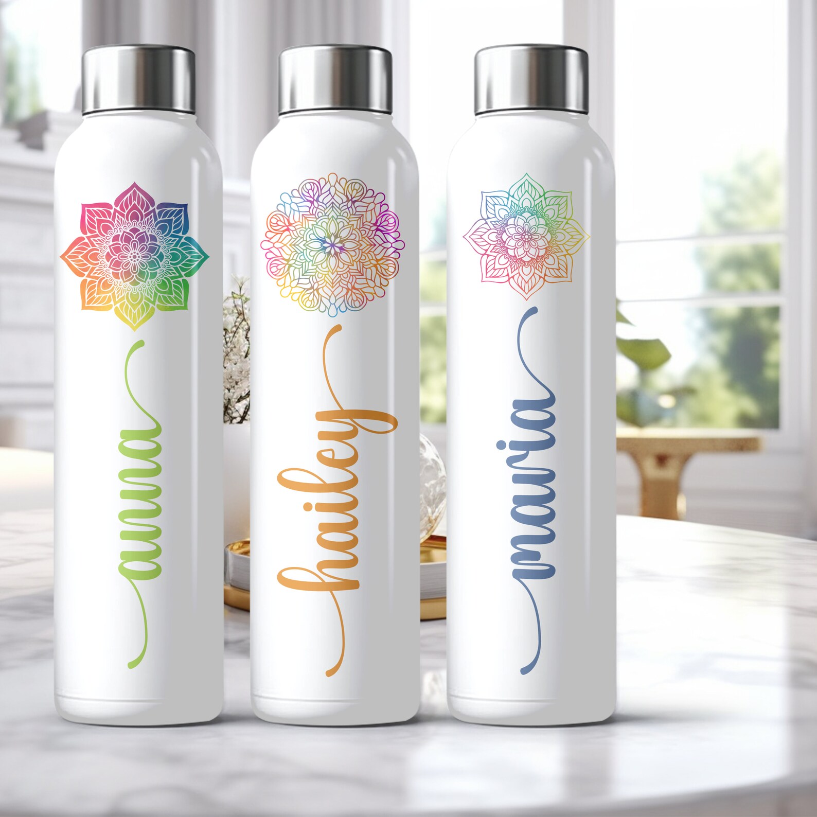 Rainbow Mandala Stainless Steel Water Bottle, Custom Water Bottle, Gift ...
