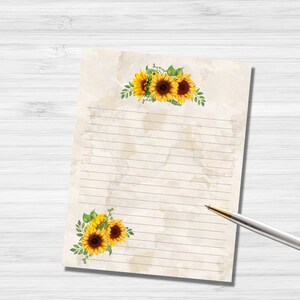 Printable Stationery, Sunflower Stationery, Sunflower Note Paper ...