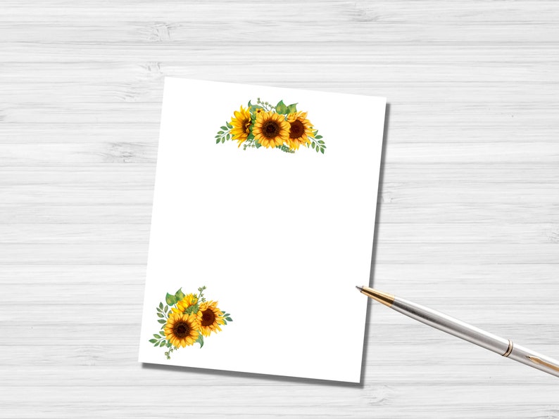 Printable Stationery, Sunflower Stationery, Sunflower Note Paper ...