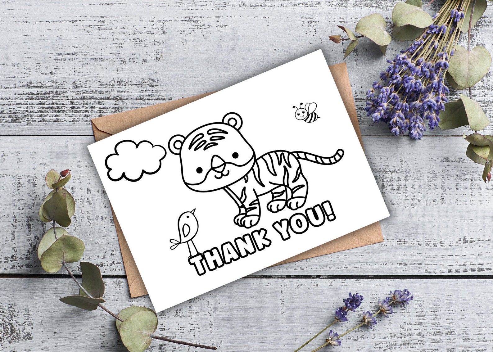 PRINTABLE Thank You Coloring Card, Kid's Thank You, Tiger Thank You ...