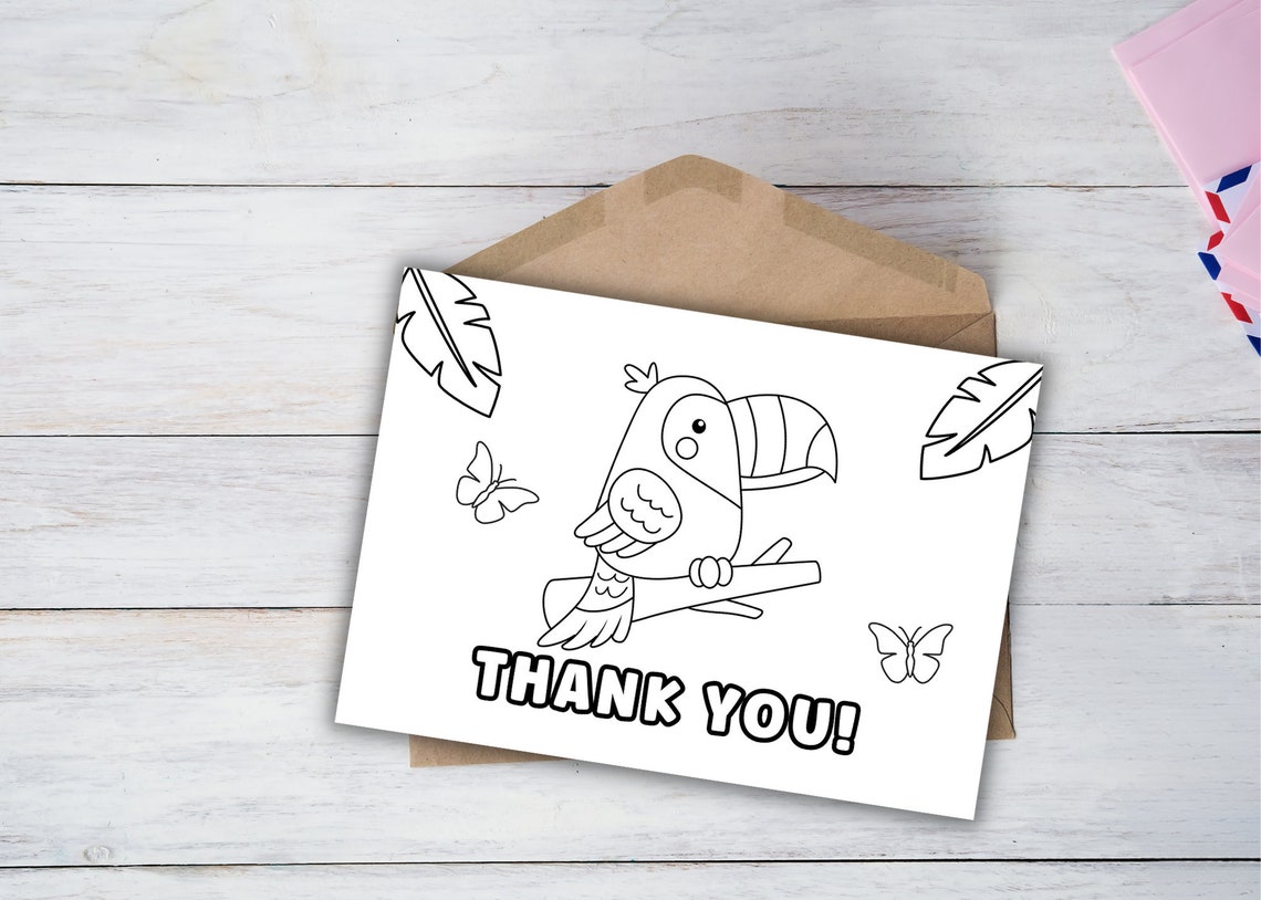 PRINTABLE Thank You Coloring Card, Kid's Thank You Note, Parrot ...