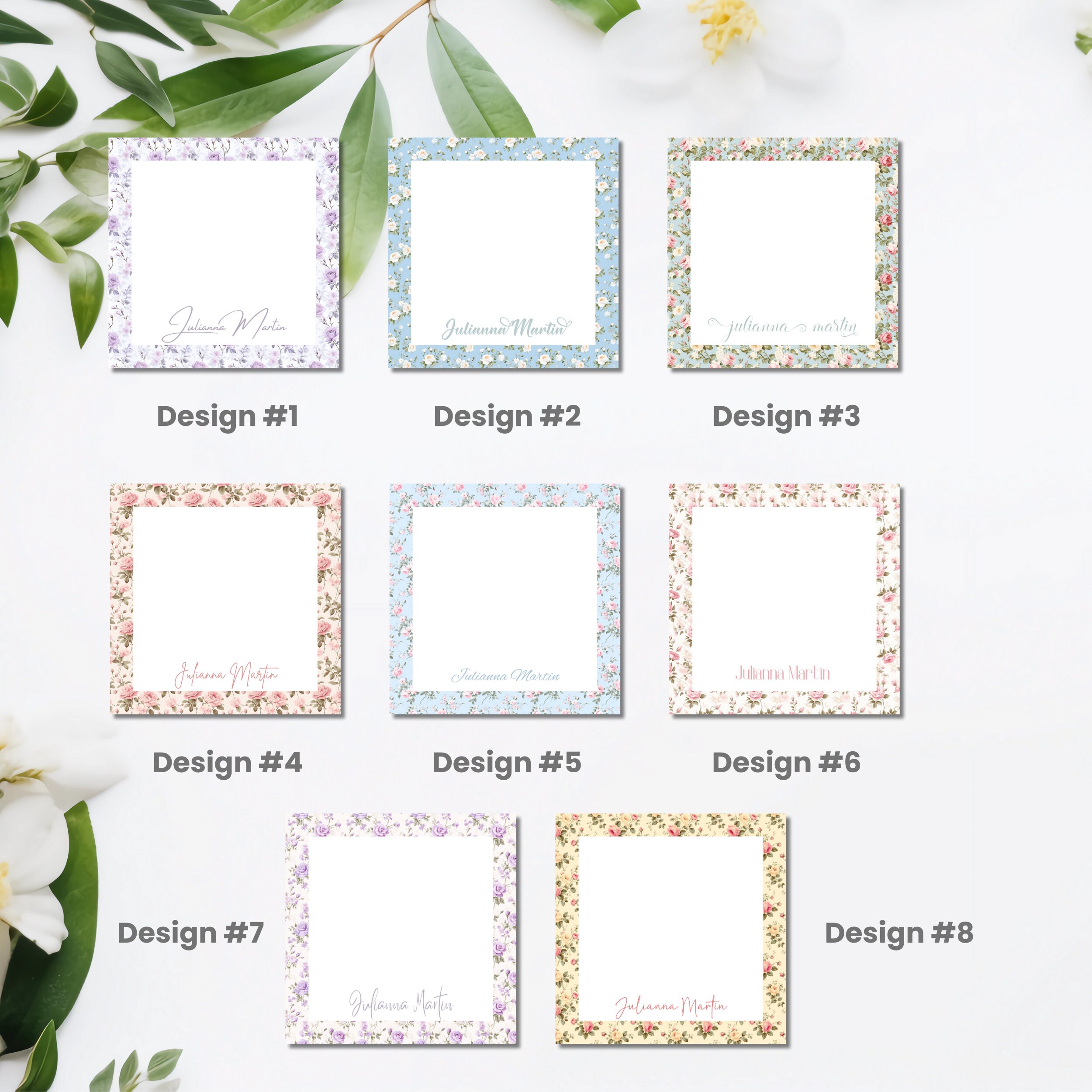4 X 4 Inch Shabby Chic Floral Border Notepads, 8 Floral Borders ...