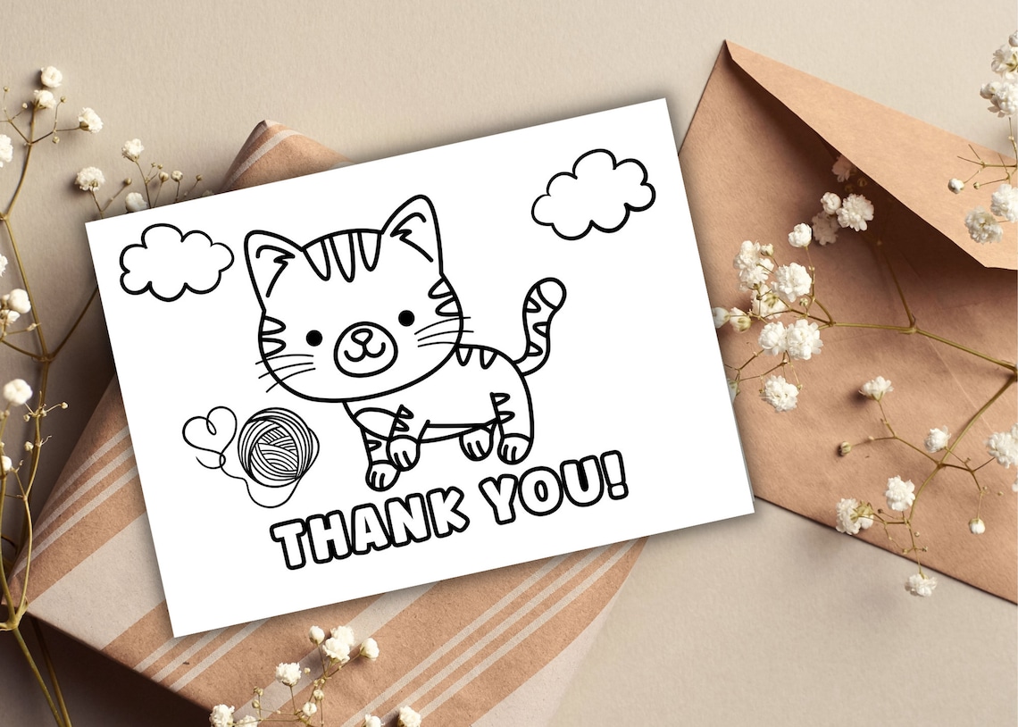 PRINTABLE Thank You Coloring Card Set Kid's Thank You - Etsy