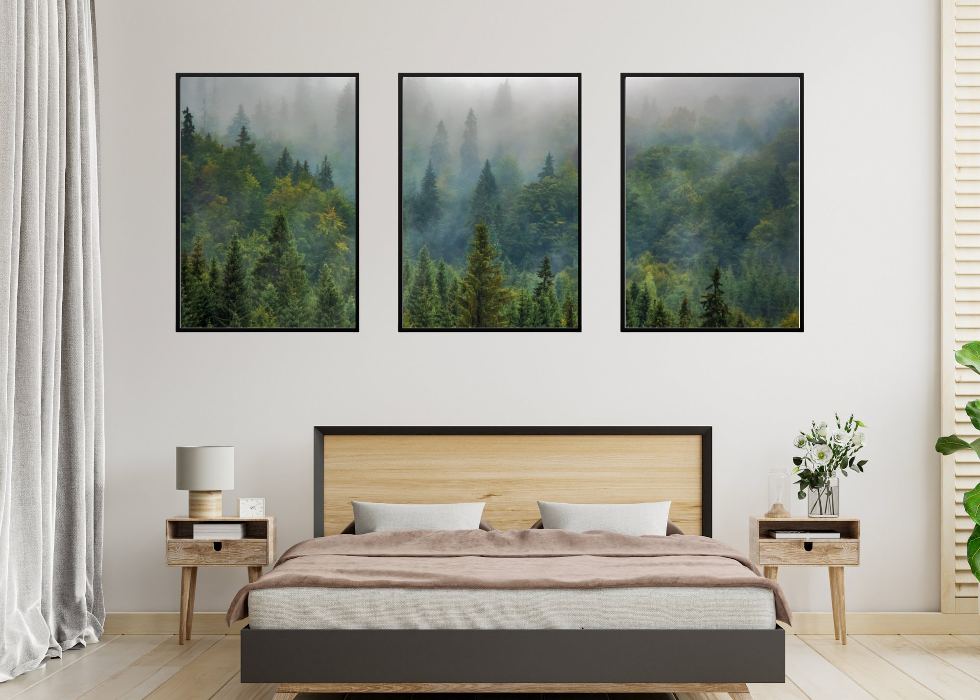 Foggy Forest Print, Forest Printable Wall Art, Misty Forest Print, Set ...