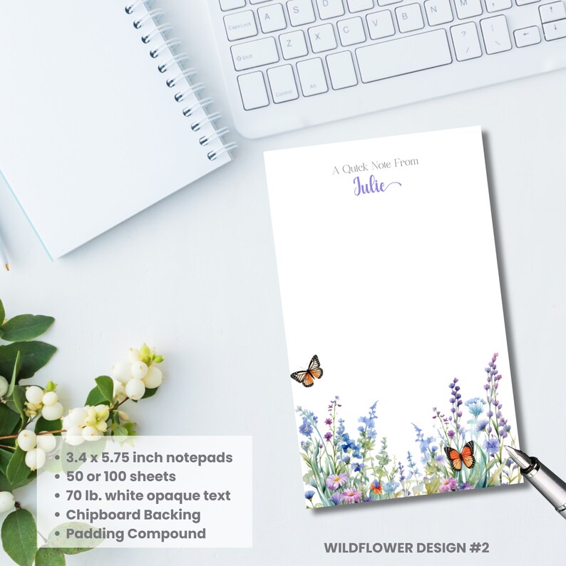 Wildflower Notepad With YOUR Name, Personalized Notepad, Custom Notepad ...