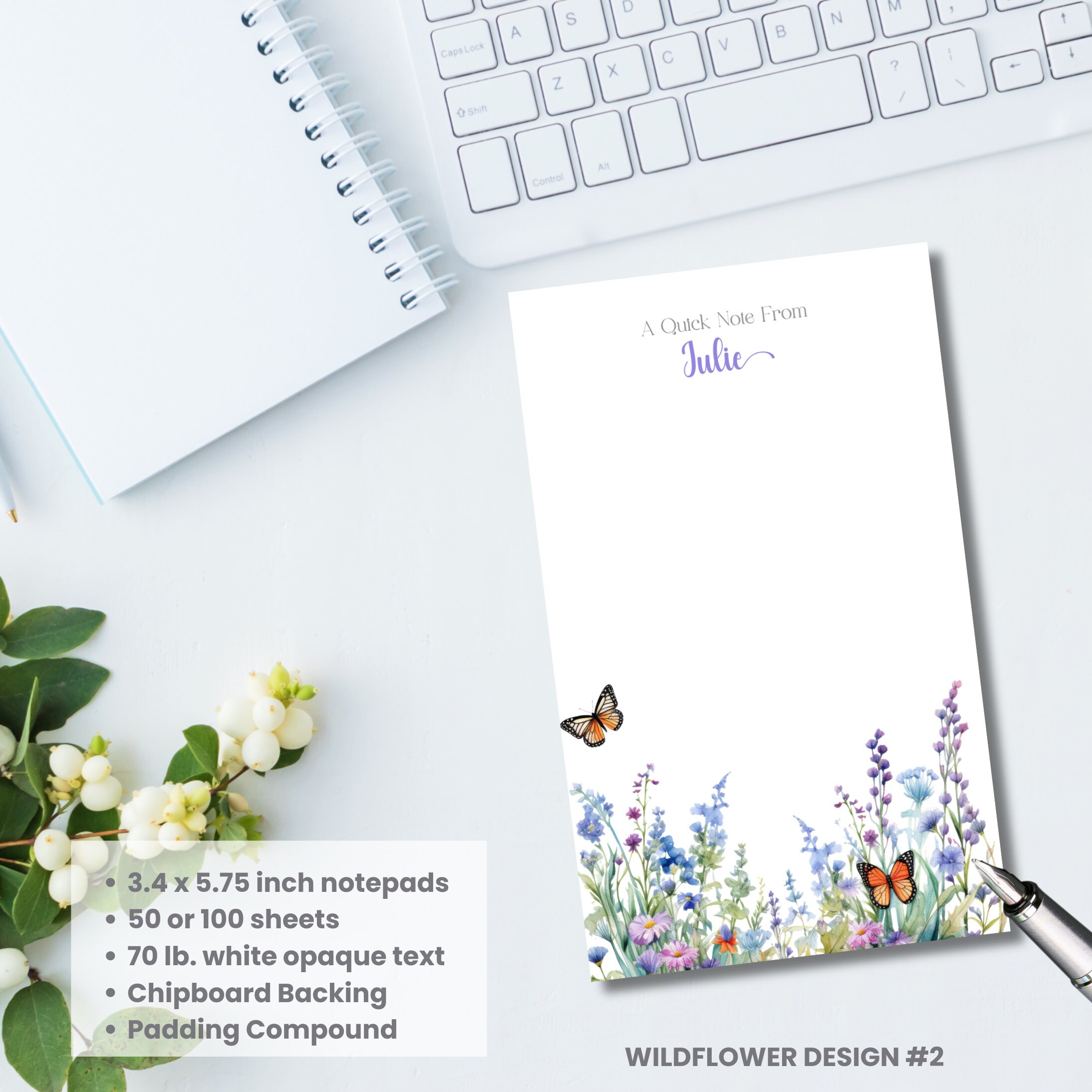 Wildflower Notepad With YOUR Name, Personalized Notepad, Custom Notepad ...