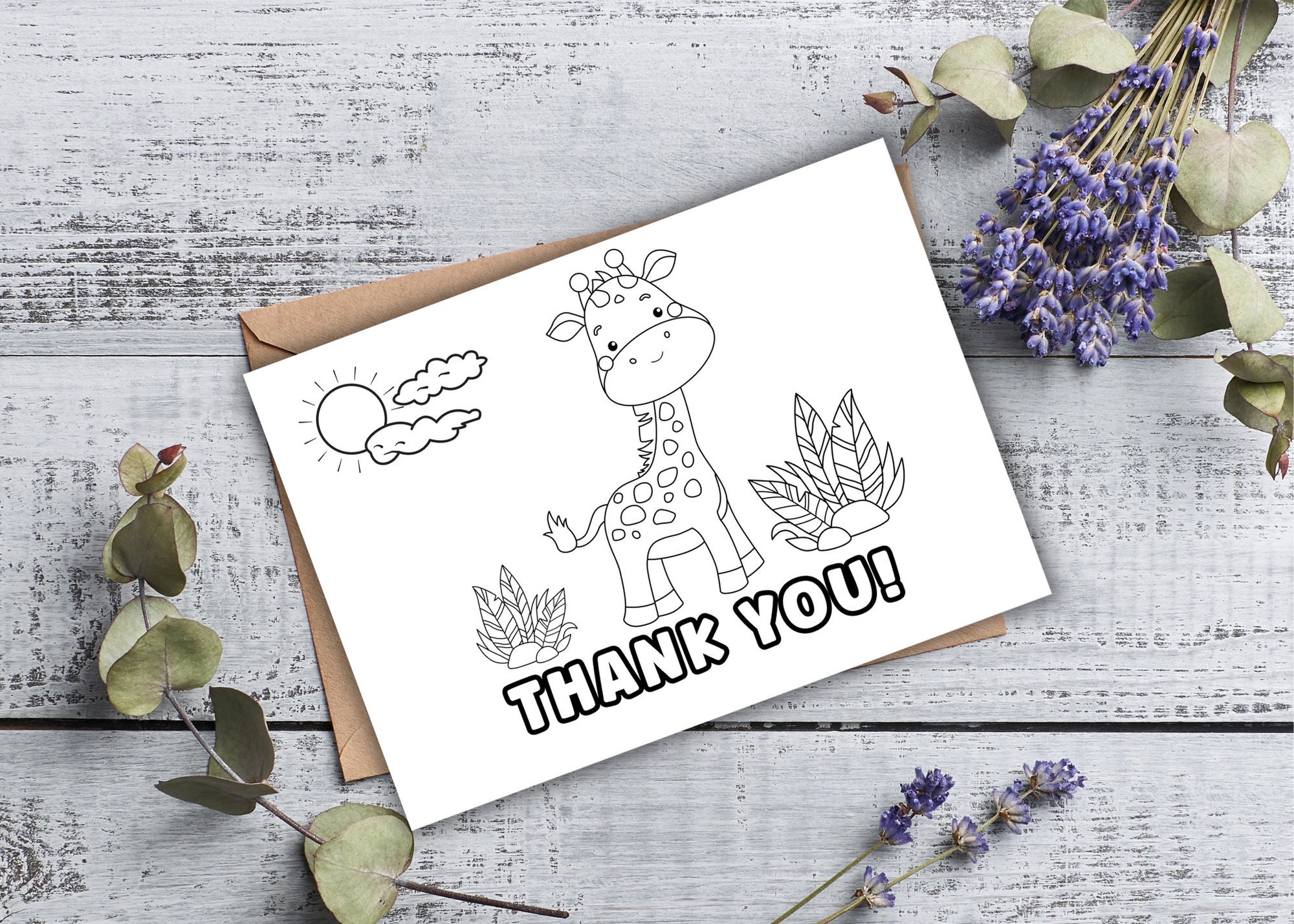 PRINTABLE Thank You Coloring Card, Kid's Thank You Note, Cat Greeting ...