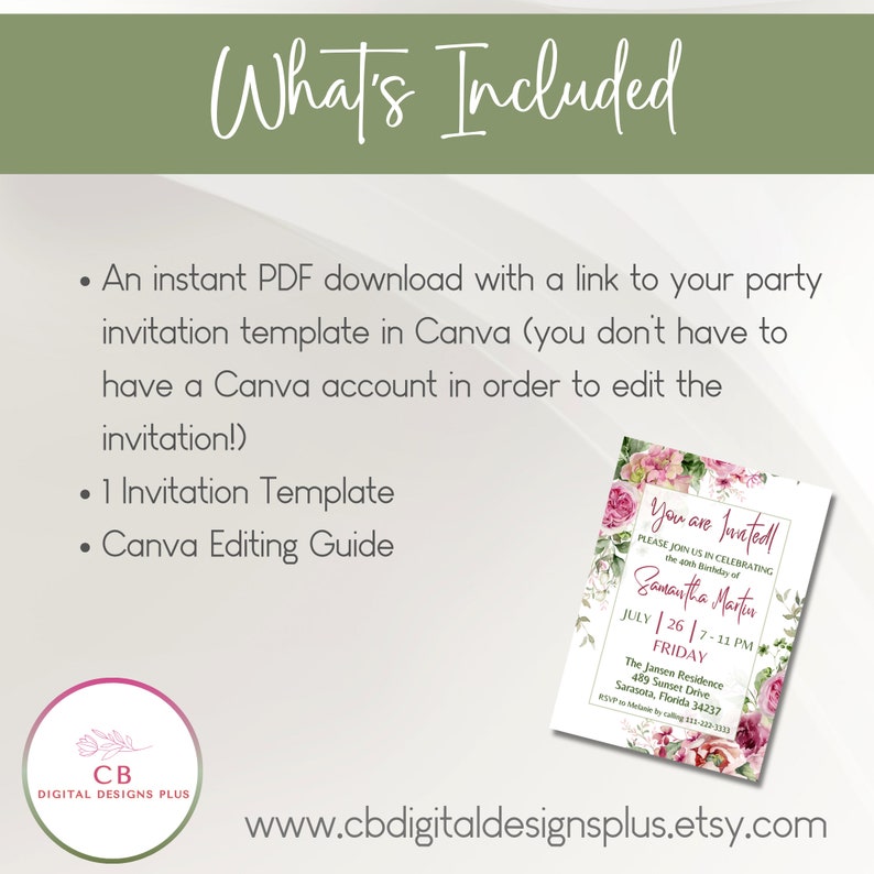 Floral Birthday Invitation, 5 by 7 Birthday Invitation, Editable ...