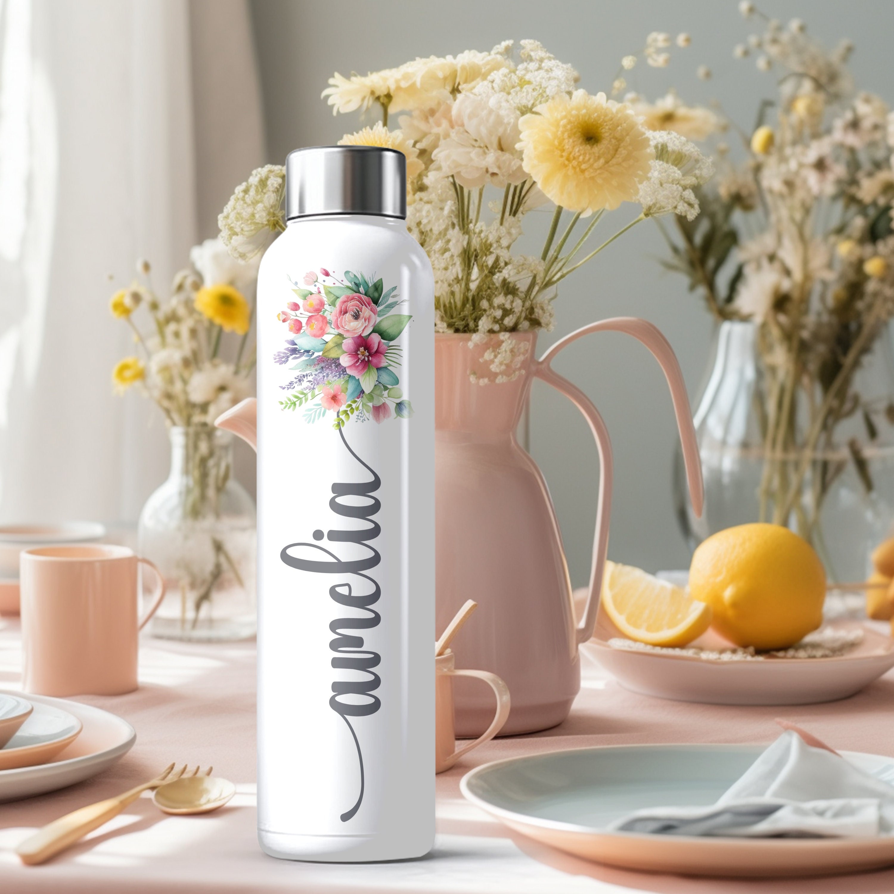 Floral Bouquet Stainless Steel Water Bottle, Gift for Her, Insulated ...