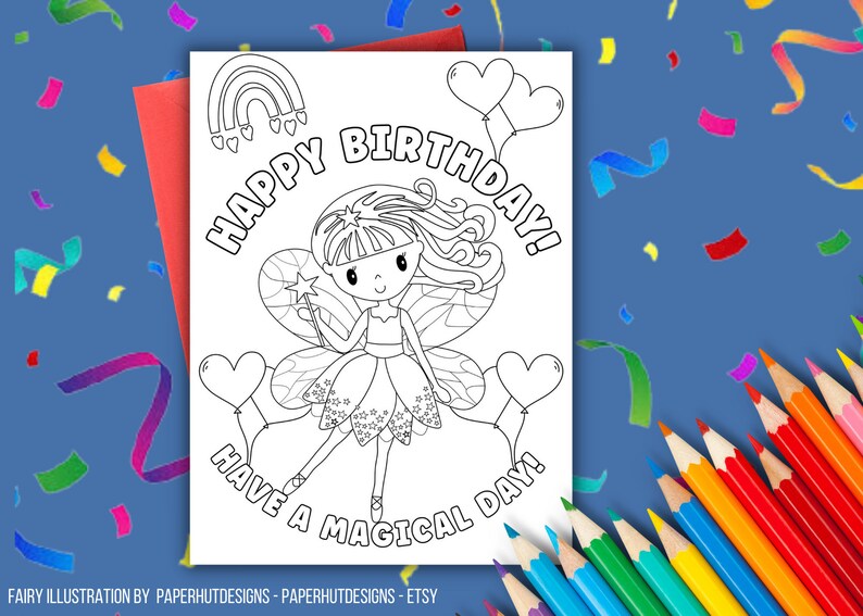 PRINTABLE Fairy Birthday Coloring Card Set, Kid's Birthday Cards, Fairy ...