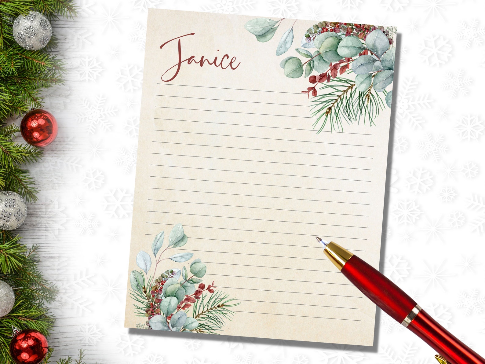 PERSONALIZED Christmas Printable Stationery, Printable Note Paper ...