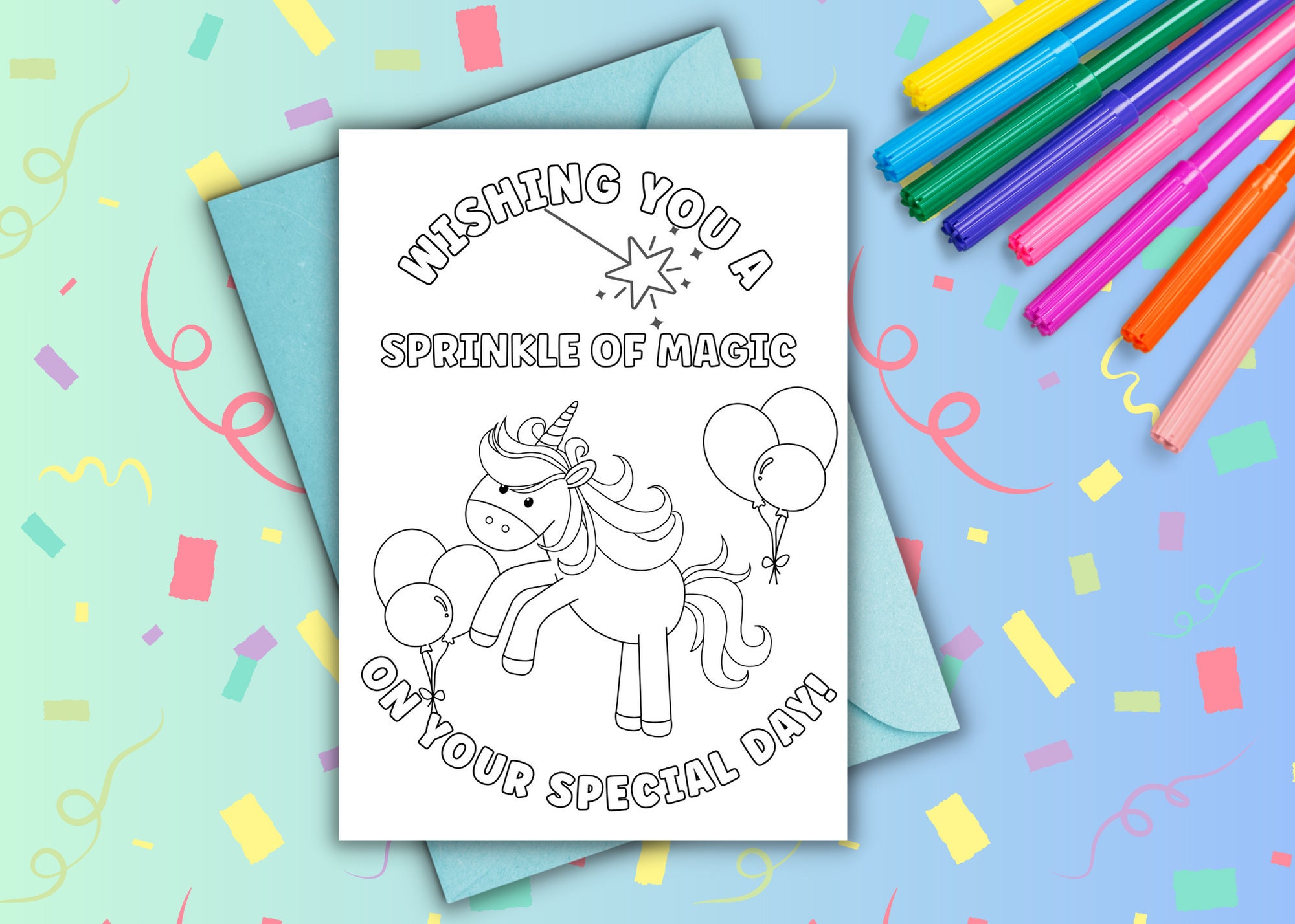 PRINTABLE Birthday Coloring Card Set, Kid's Birthday Cards, Unicorn ...
