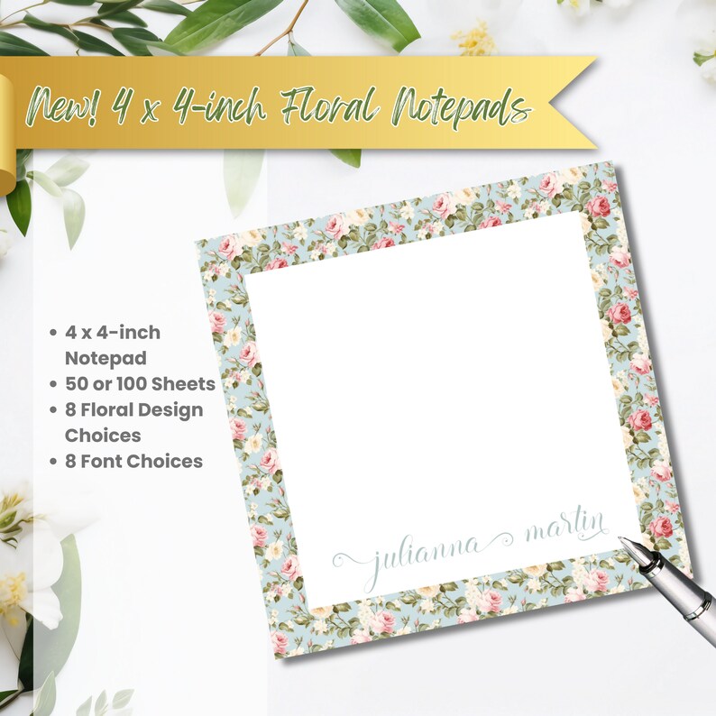 4 X 4 Inch Shabby Chic Floral Border Notepads, 8 Floral Borders ...