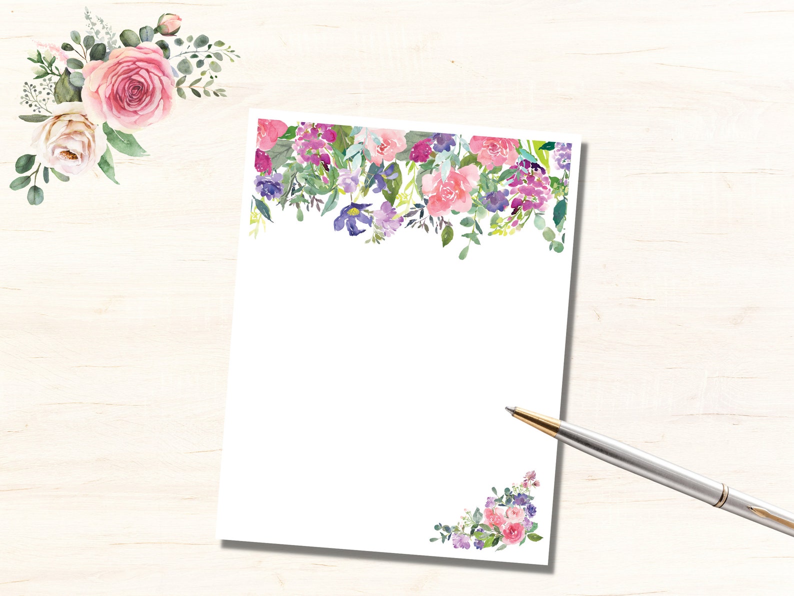 Printable Stationery, Floral Stationery, Floral Note Paper, Printable ...