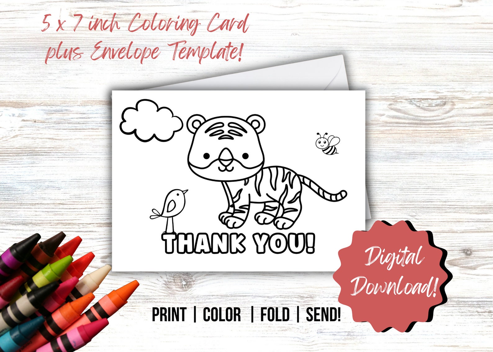 PRINTABLE Thank You Coloring Card, Kid's Thank You, Tiger Thank You ...