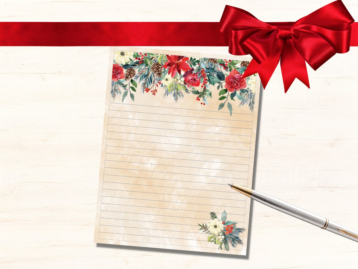 Printable Stationery, Printable HOLIDAY Note Paper, Christmas Digital ...