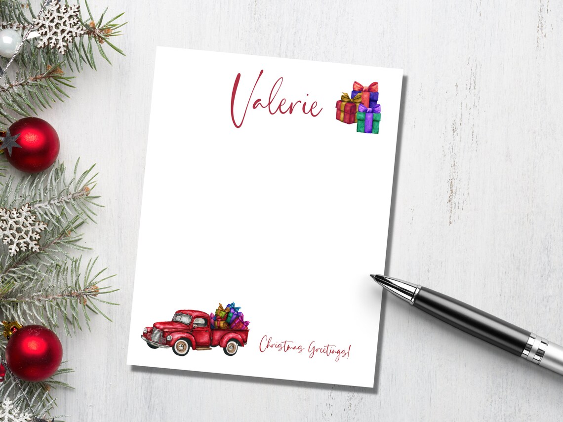 Red Truck Printable Stationery, Printable Note Paper, Christmas ...