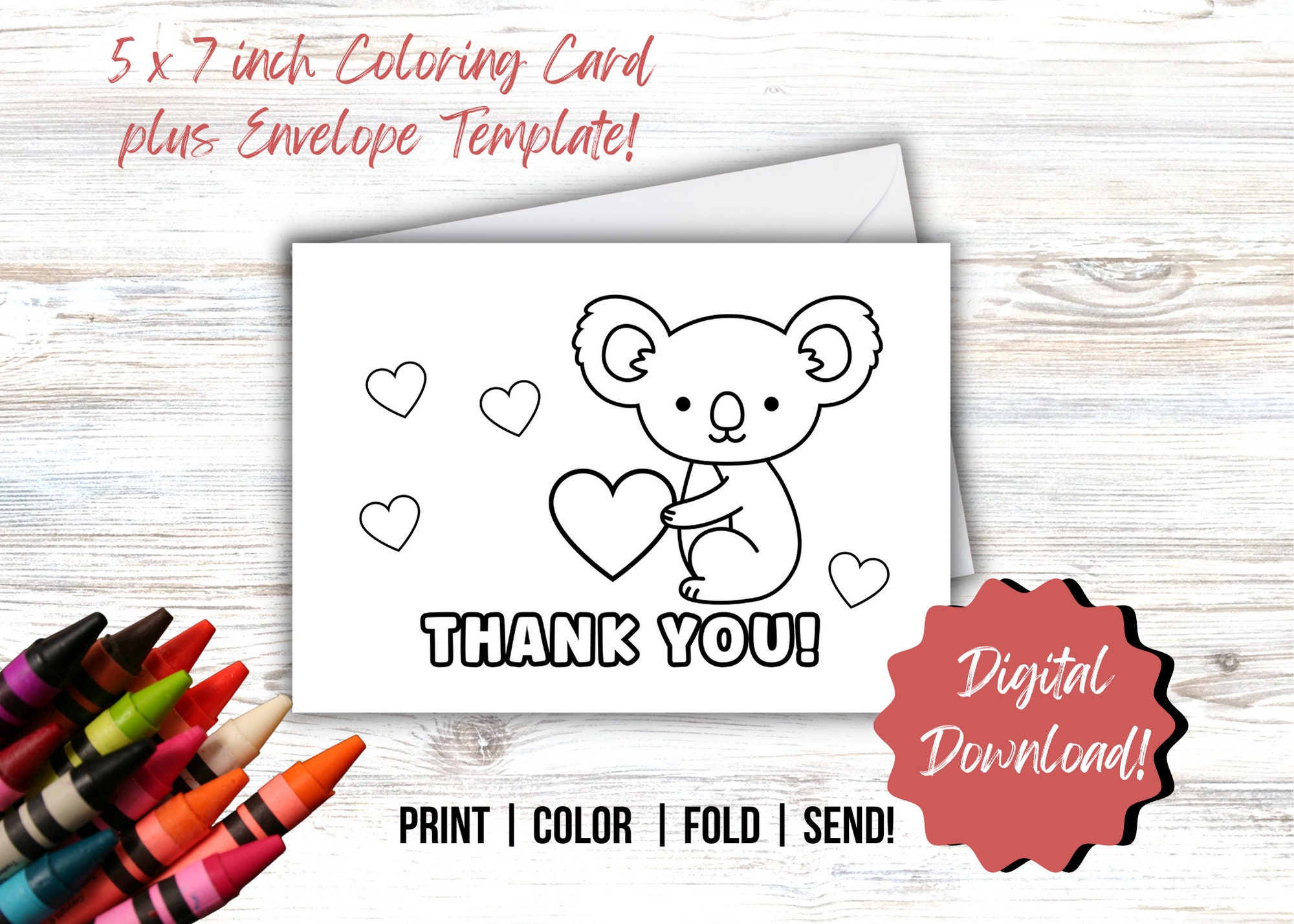 PRINTABLE Thank You Coloring Card, Kid's Thank You, Koala Bear Card ...
