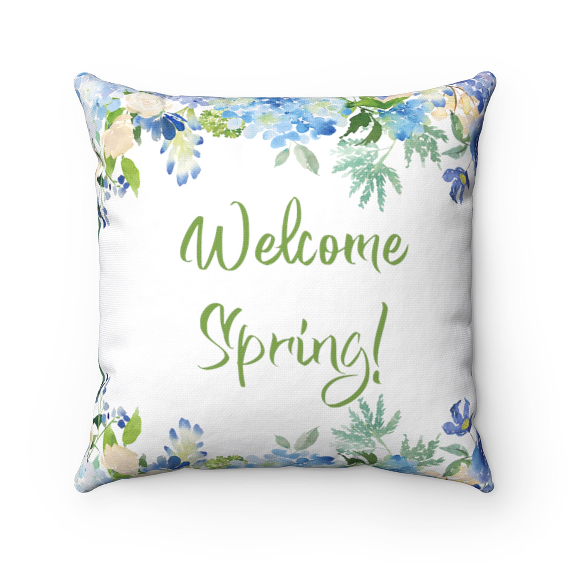 Spring Pillow, Welcome Spring Pillow & Insert, Floral Pillow, Square ...