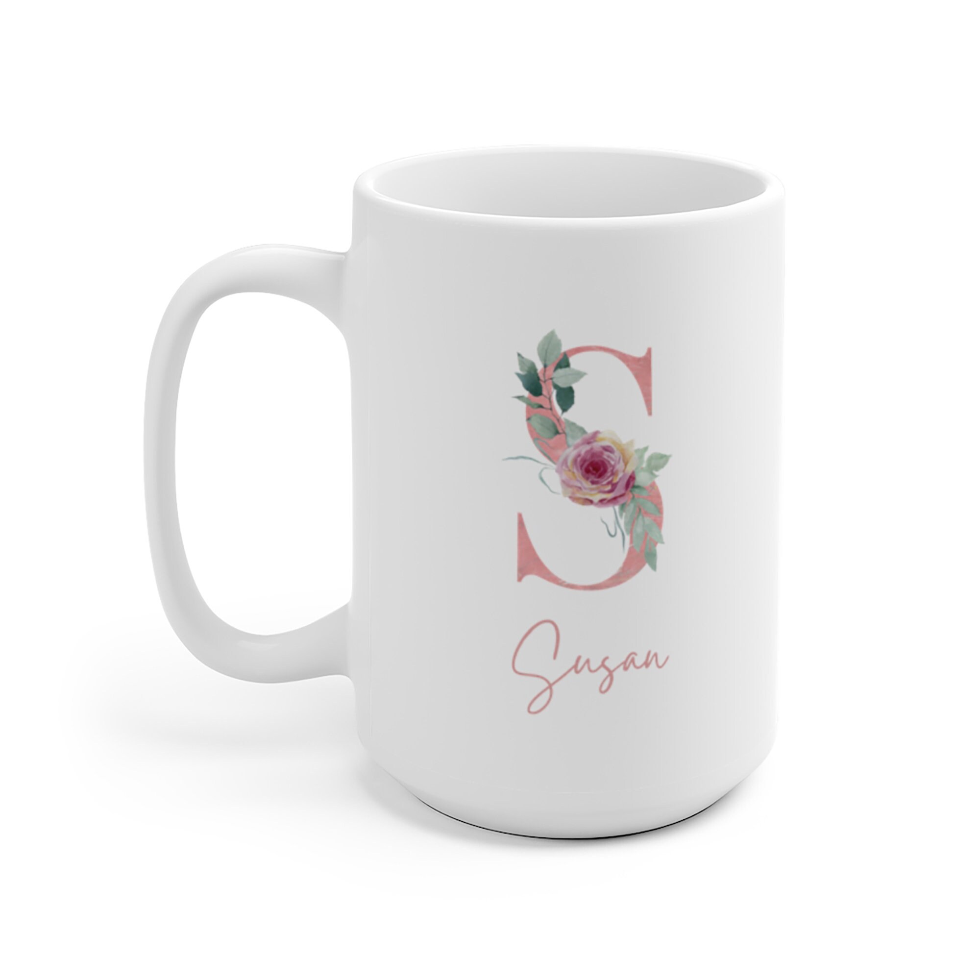 Monogram Mug, Monogram Mug Initials, Monogram Mug Floral, Ceramic Mug ...