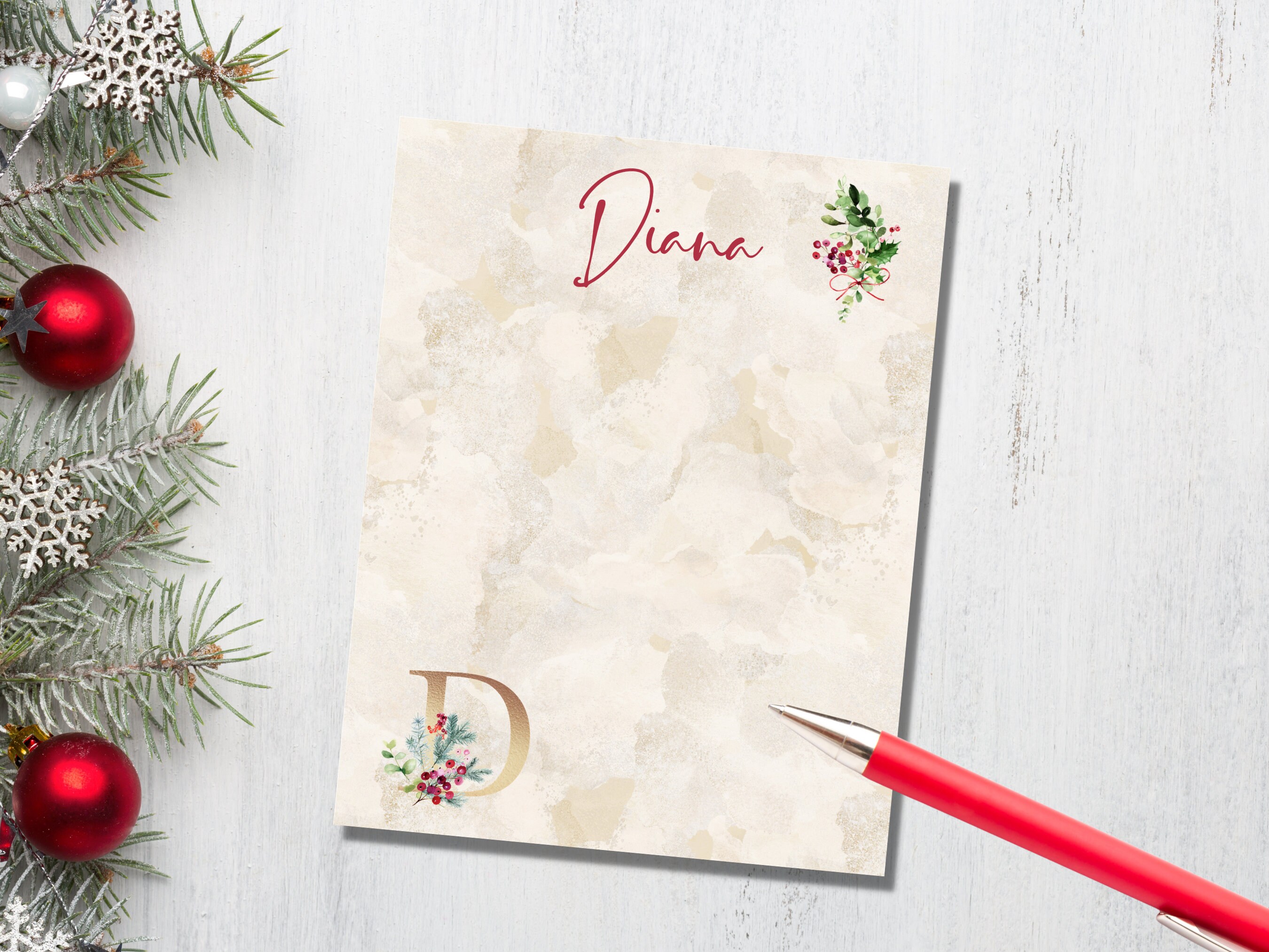 Personalized Printable Holiday Stationery, Printable Note Paper ...