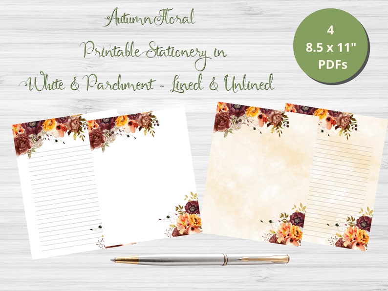 Four Seasons Printable Stationery Collection, INSTANT DOWNLOAD ...