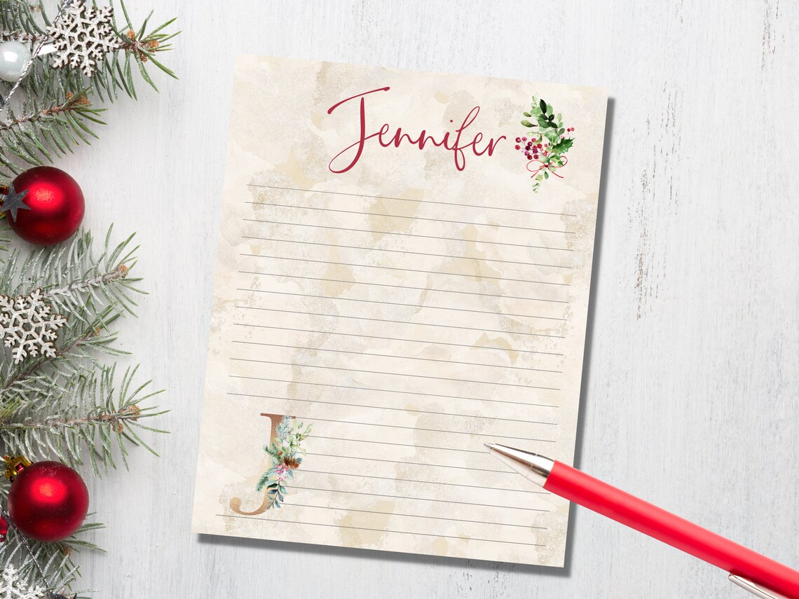 Personalized Printable Holiday Stationery, Printable Note Paper ...